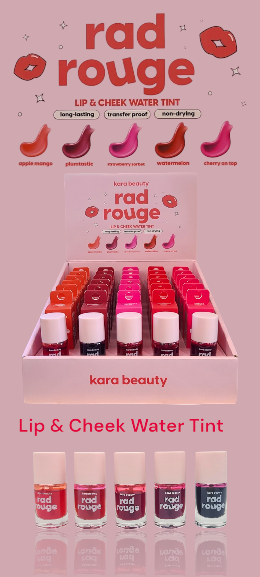KARA BEAUTY Rad Rouge Lip & Cheek Tint | 30pcs Display + Tester ...